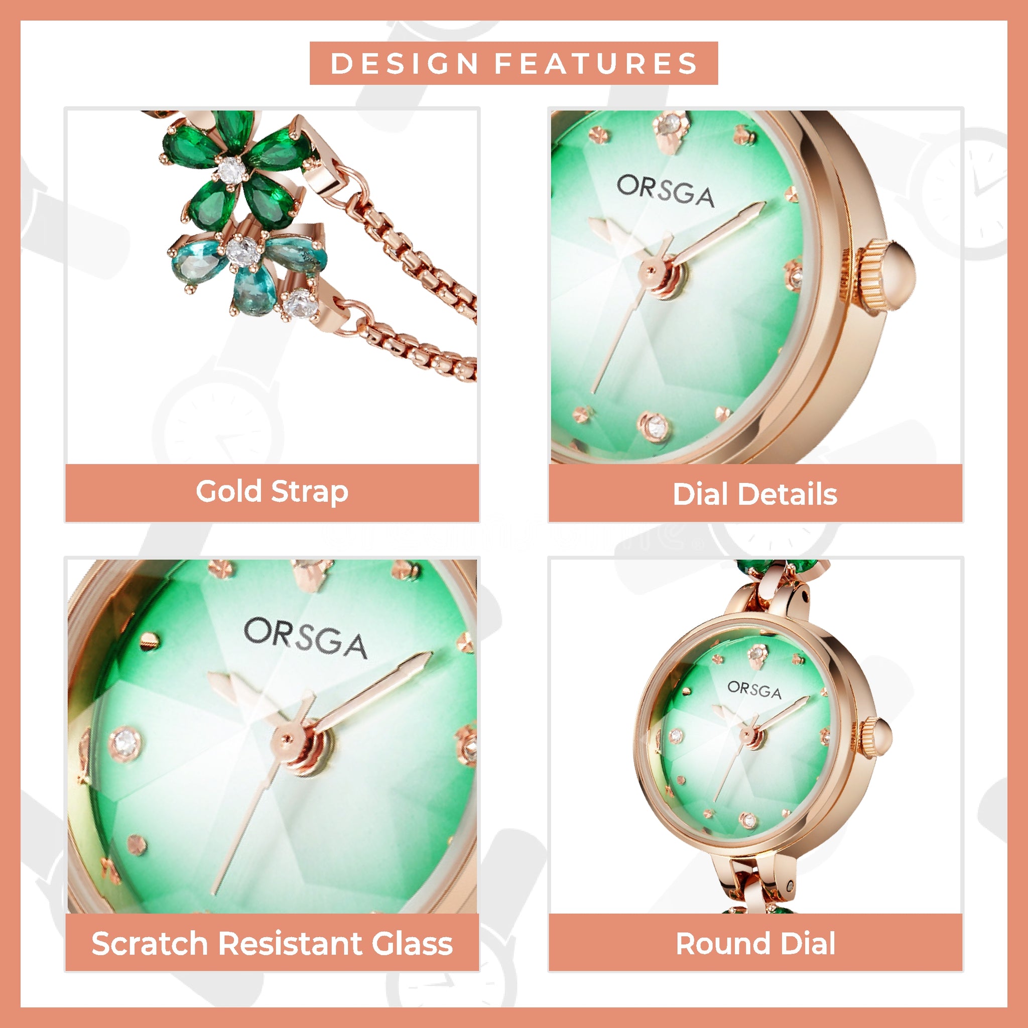 ORSGA FLEUR Green Dial Flower Chain Bracelet Watch